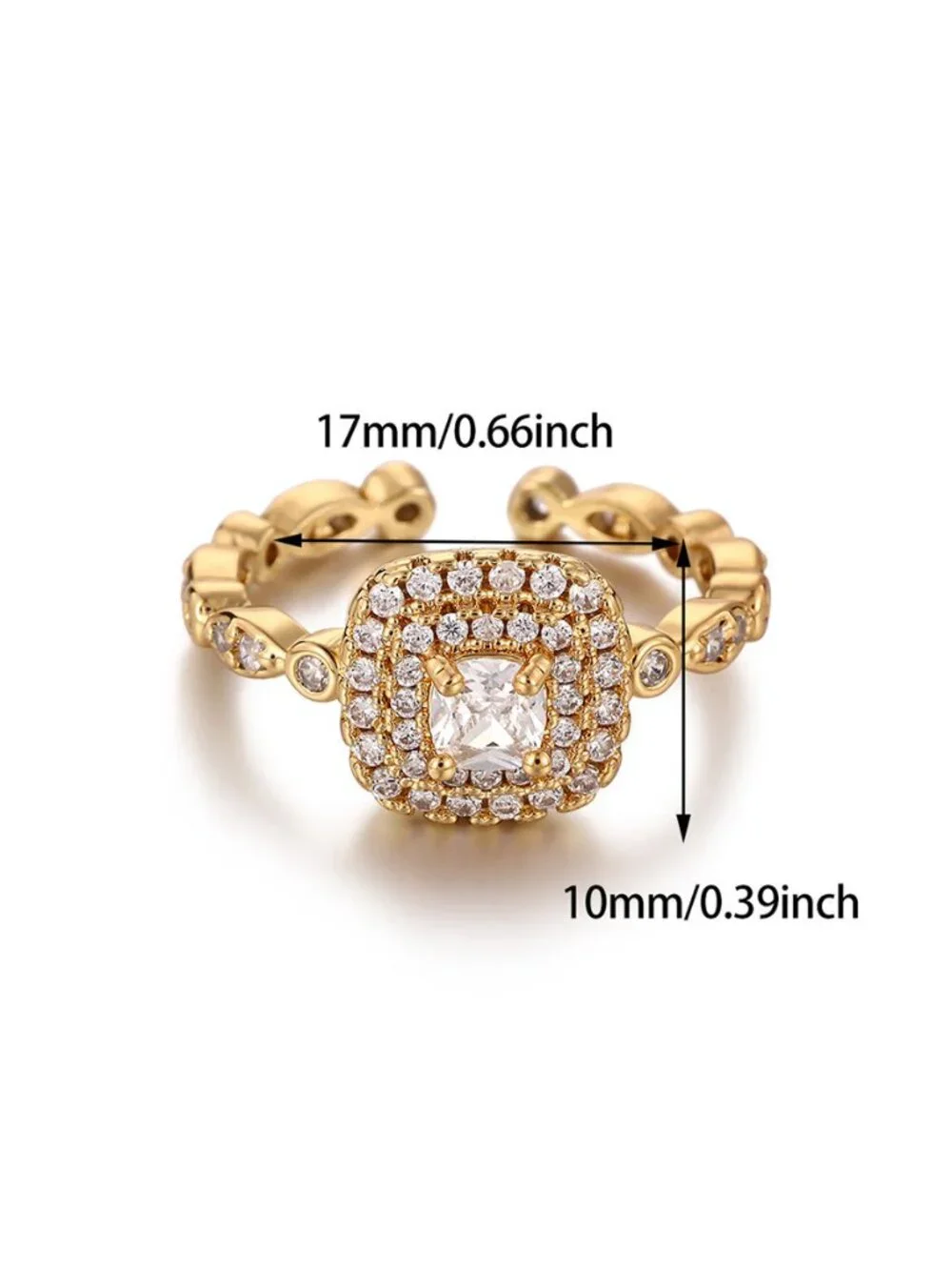 Jewelry | 18k Gold Plated Stainless Steel Cushion Cut Halo Zircon Open ...